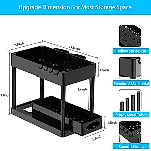 Sliding Under Sink Organizers and Storage, Mutsrd 2 Tier Pull Out Cabinet Organizer Basket, Under Sink Drawer Organizer with Hooks, Hanging Cups for Kitchen Bathroom