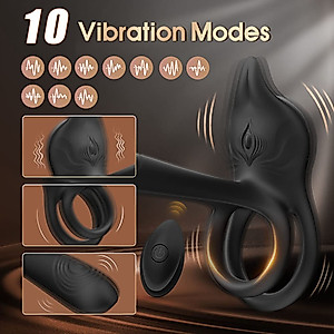 Vibrating Cock Ring Adult Sex Toys for Men, 3 in 1 Penis Ring Vibrator with 10 Vibration Modes G-Spot & Clitoral Stimulator, Silicone Couples Sex Toy Adult Sex Toys Vibrators for Men Women