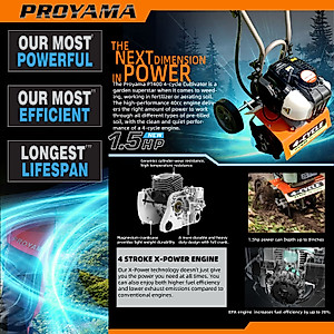 PROYAMA Garden Tiller Gas Powered, 40cc 4-Cycle Gas Tiller and Cultivators, 2 in 1 Cultivator with Edger, Adjustable Width and Depth