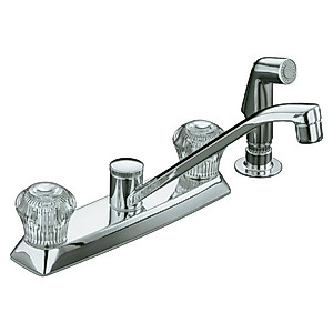 KOHLER K-15253-CP Coralais Kitchen Sink Faucet with Color-Matched Side Spray and Sculptured Acrylic Handles, Polished Chrome
