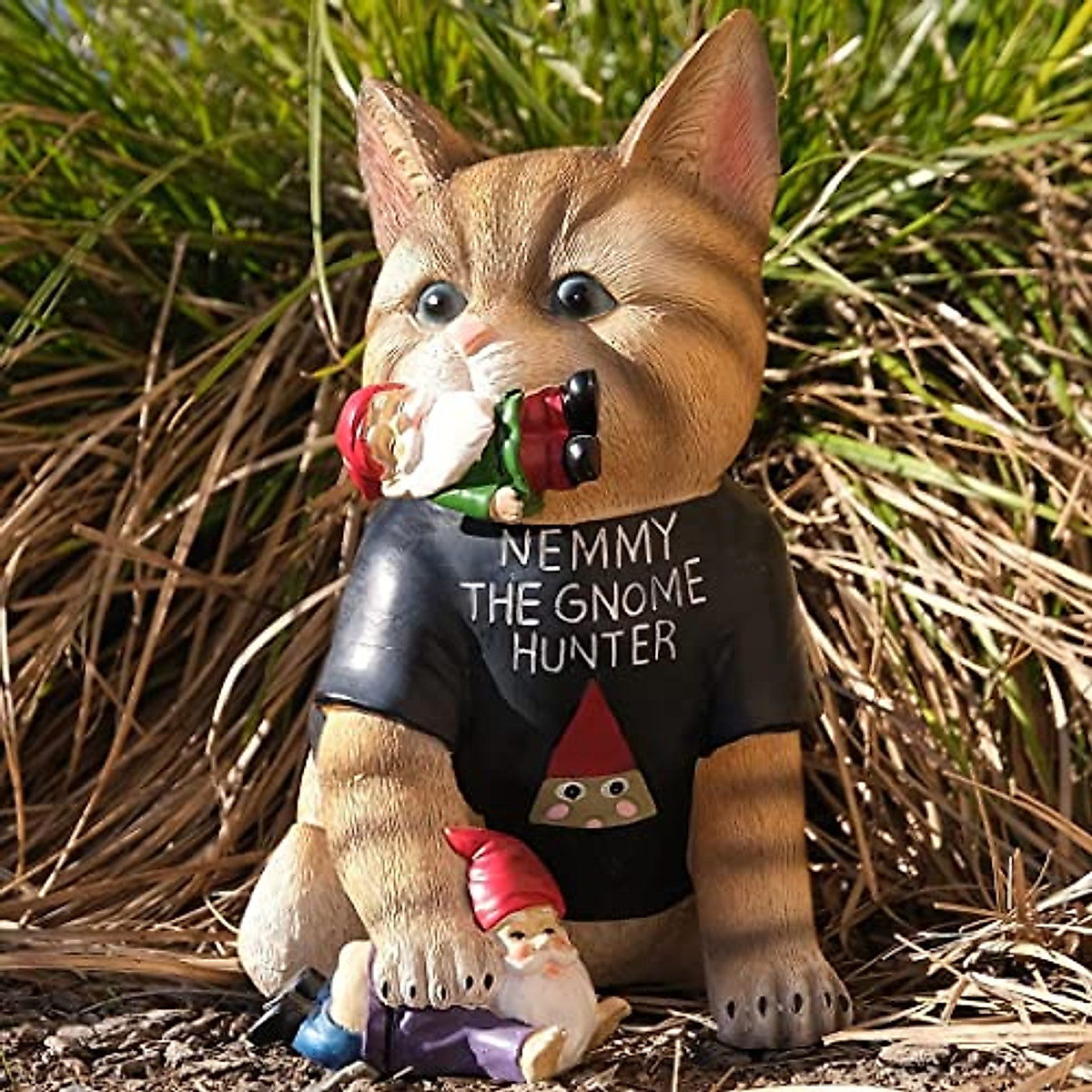 Nemmy The Gnome Hunter Garden Statue | American Shorthair Kitten | Housewarming Cat Gift for Cat Lovers | Outdoor Funny Gnomes Decoration | Gift For Grandma | Garden Design | 9 Inches Tall
