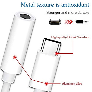 USB C to 3.5mm Aux Cable USB C to 3.5mm headphone Adapter Type C to 3.5mm Audio Adapter Type C Adapter Audio Connector for iPad Pro/Google Pixel/Pixel 2/2XL/3/Huawei/Samsung/Moto Z/Z2-White