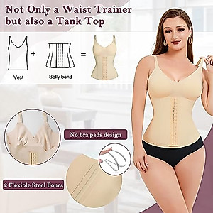RDSIANE Body Slimming Tank Top For Women V-Neck Cami Shaper Waist Trainer Shapewear Top Tummy Control Beige