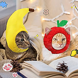 3 Pieces Cat Hats Cat Christmas Costume Banana Pineapple Red Fruit Shaped Hat Soft Cap Adjustable Accessories Breathable Headwear for Cat Kitten Puppy Pet Festival Birthday Theme Party Photo Prop