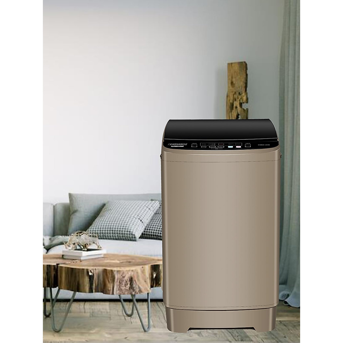 F.W.WOOLWORTHS 17.7 lbs Full-Automatic Washing Machine with LED Display, Laundry Washer with Drain Pump, 10 Wash Programs 8 Water Levels Washer & Spinner for Home, Apartment, Dorms, Gold