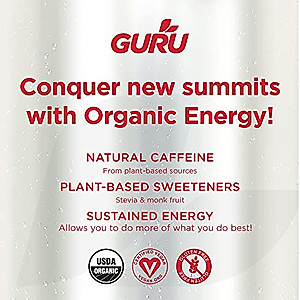 GURU Lite Organic Energy Drink | Stay Focused with Refreshingly Good Energy | Organic Ingredients | Low Calories | Uncompromisingly Good Energy | 12oz (Pack of 24)