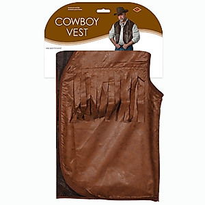 Beistle mens Western Beistle Faux Brown Leather Cowboy Vest w Fringe, Multicolored, One Size US