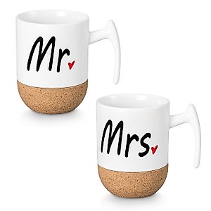 Zi-Rui Novelty Mr and Mrs Mugs Set,Wedding Gifts for Couple, Engagement Bridal Shower Gift Unique Anniversary Married Couple Gift,Great Valentine Christmas Gift,Cork Bottom Design Ceramic Cups 10.5oz