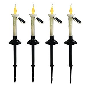 MaoTopCom 4 Pack Solar Powered Candles Lights, Outdoor Landscape Lights Solar Garden Lights LED Solar Lawn Light Outdoor for Yard Patio Walkway Lawn Driveway, Warm White