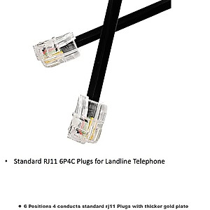 Seefeful 100Feet Long Telephone Extension Cord Phone Cable Line Wire, with Standard RJ11 Plug and 1 in-Line Couplers and 30 Cable Clip Holders-Black (100 Feet)