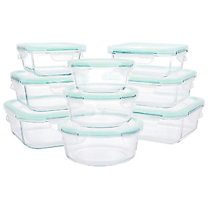 Moretoes 9pcs Glass Meal Prep Container, Glass Food Storage Containers with Lids, Meal Prep Lunch Boxes, Airtight, Glass, Leakproof Containers Set, Glass Food Storage Containers with Lids