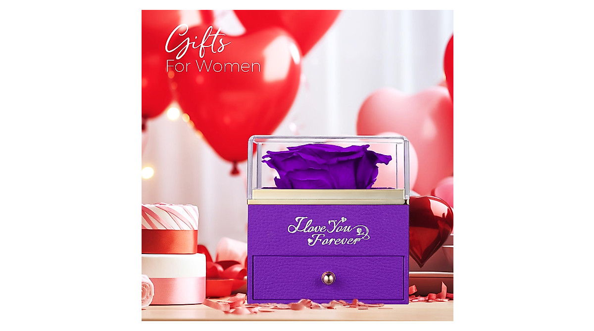 NEWNOVE Preserved Purple Rose Necklace Gift for Her