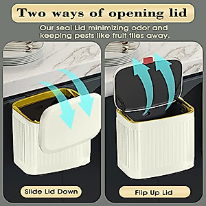 Kitchen Compost Bin Trash Can with Lid, Detachable Stainless Steel Small Trash Can Compost Bin Countertop, Wall-Mount Kitchen Trash Bin for Cabinet, Under Sink, Bathroom (1.05 Gallon, 4L Ivory White)