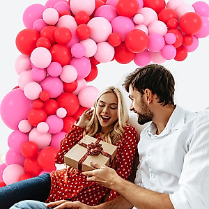 Matte Red, Light Pink, Rose Red Balloons Arch Garland - Strawberry Birthday Party Supplies Red Pink Balloons Arch Mother Day Party for Strawberry Birthday Wedding Bachelorette Valentines Party Decors
