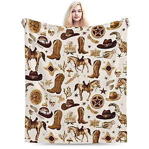 Western Blanket Soft Cozy Southwestern Flannel Throw Blanket Cowboy Decor Warm Lightweight Fleece Plush Bedding Stuff Blanket Gifts for Lover Kids Girls Boys Women Adults Bed Travel 40"x50"