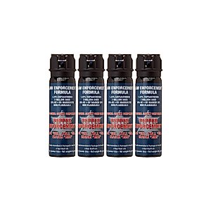 Pepper Enforcement 4 oz. Splatter Stream Pepper Spray for Self Defense 4 Pack - Maximum Strength 10% OC Formula, Flip Top Safety Tactical Design, Personal Protection Devices