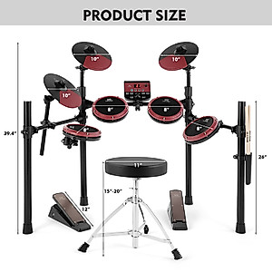 MUSTAR Electronic Drum Set, Electric Drum Sets for Beginners with 8" Mesh Drum Pads, 10" Cymbals, Kick Pedal, Drum Stool, Drum Sticks, USB MIDI Connectivity, 180 Sounds & 15 Kits (4 Pads, 3 Cymbals)