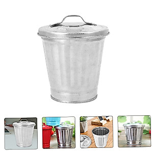 SOESFOUFU 1pc Mini Trash Can Small Wastebasket Galvanized Garbage Can Small Desktop Trash Can with Lid Plant Pots Bucket Compost Bin Kitchen Retro Decor Metal Outdoor Office Utility Bucket