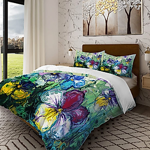 Batmerry Colorful Art Flower Queen Size 3 Pieces Bedding Comforter Cover Sets,Soft Fluffy Vintage Abstract Pattern Printed Duvet Cover for All Season
