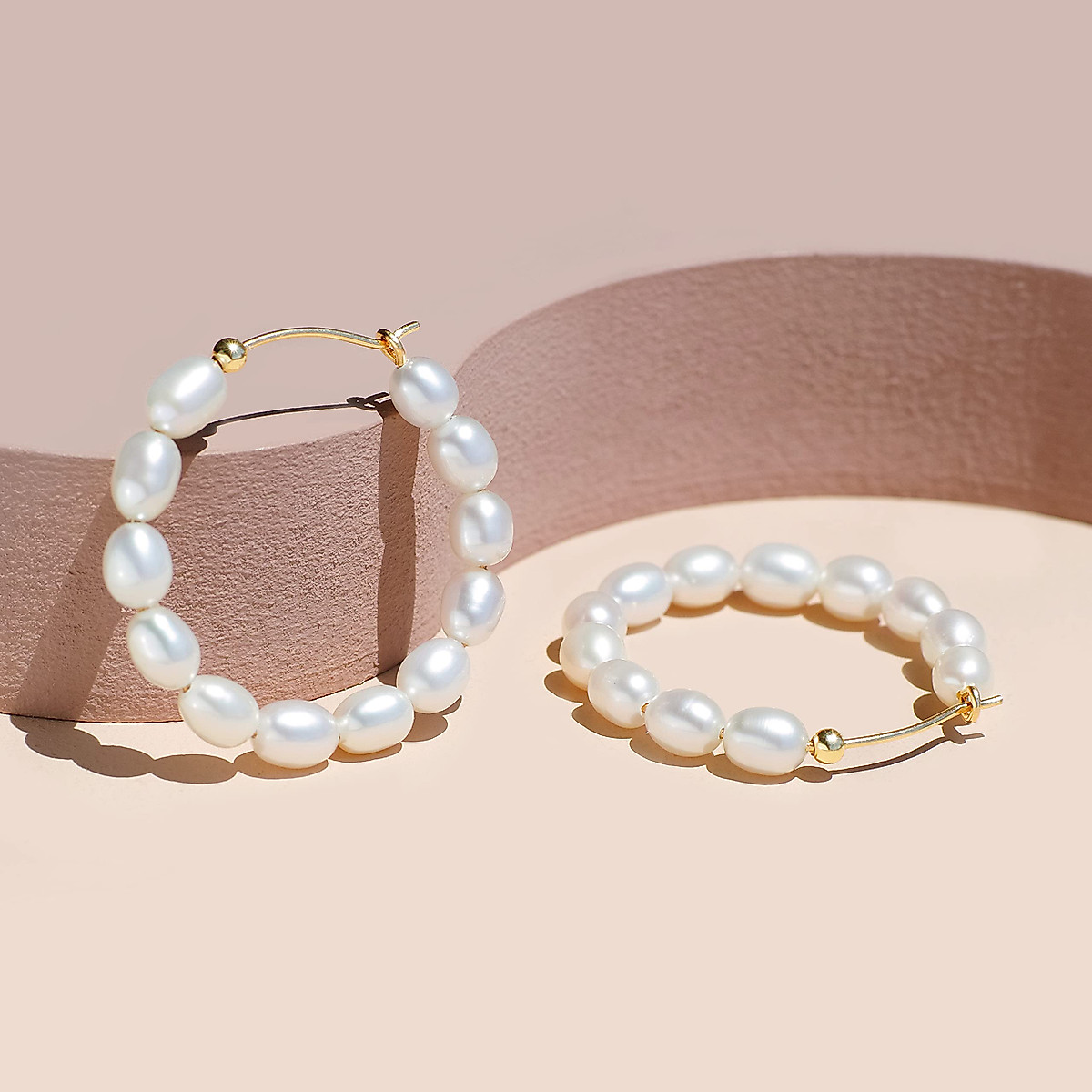 Pearl Hoop Earrings for Women 14K Gold Filled White Small Freshwater Cultured Real Pearl Hoop Earrings COMOTO Jewelry