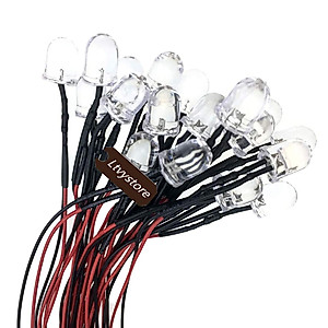 Ltvystore 20Pack 10MM 12V White LED Pre Wired Prewired 7.87 Inch Lamp Light Bulb Prewired Emitting Diode& 20Pack Black 10MM LED Plastic Clip Holder Display Panel (White)