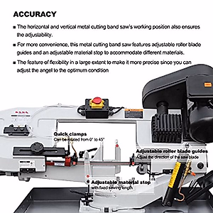 KAKA INDUSTRIAL BS-712R, 7"x12" Metal Band Saw, the bow can be swiveled between 45° and 90°Solid Design, Metal Cutting Band Saw, High Precision Metal Band Saw with 1.5HP motor 115V230V-60HZ 1PH