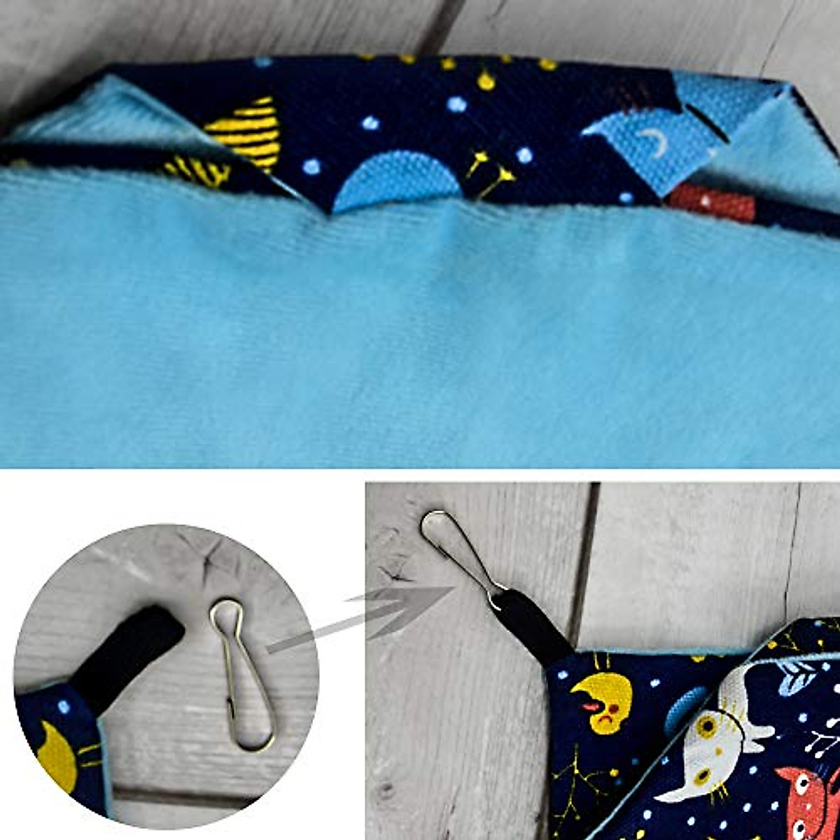 Small Animal Hanging Hammock Pet Swinging Bed 3 Tier Sleep Nap Sack Cage Accessories Kit Set Tunnel Ferret Rat Cave Sugar Glider Hideouts Warm Bedding for Squirrel Guinea Pig (Bluecat Pattern)