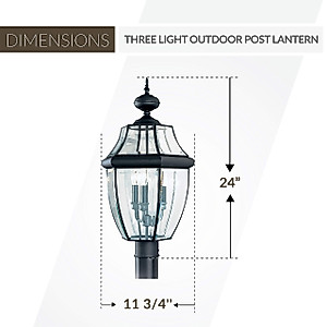 Sea Gull Lighting 8239-12 Lancaster Outdoor Post Lantern Outside Fixture, 24'' Height, Black