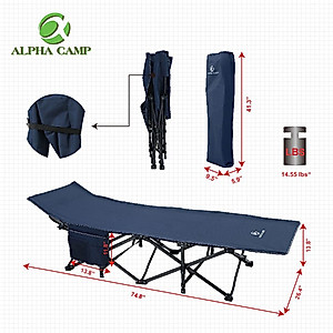 ALPHA CAMP Oversized Camping Cot Supports 600 lbs Sleeping Bed Folding Steel Frame Portable with Carry Bag,Navy