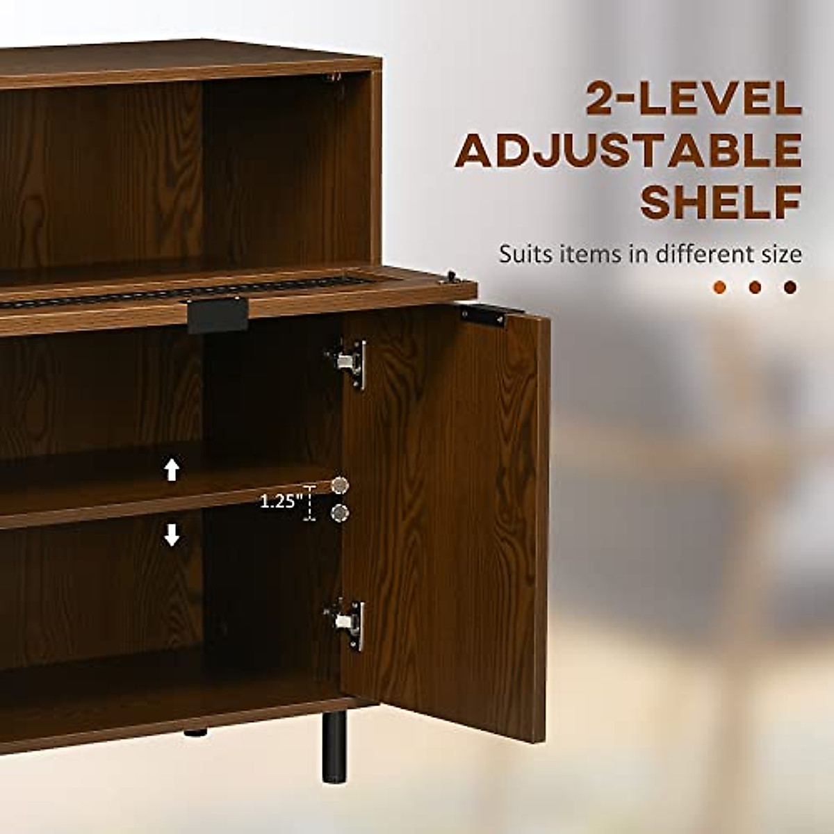 HOMCOM Sideboard Buffet Cabinet, Kitchen Cabinet with Metal Grid Flip Drawer, Adjustable Shelf, Accent Cabinet for Living Room, Walnut