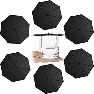 6 Pieces Silicone Cup Lids Umbrella Mug Cup Lid Covers Anti-Dust Silicone Glass Cup Covers Coffee Cup Suction Seal Lid Caps to Keep Drink Warm or Cold (Black)