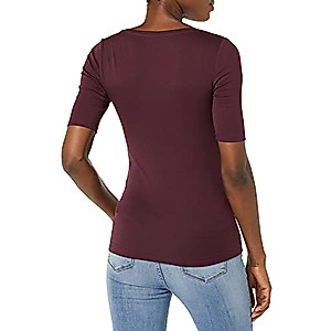 Amazon Essentials Women's Slim-Fit Half Sleeve Square Neck T-Shirt, Burgundy, Large