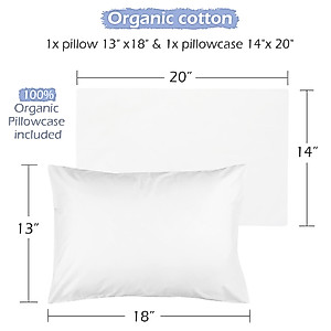 Toddler Pillow with Pillowcase - 13x18 Organic Cotton Baby Pillows - Soft Little Pillows for Boys & Girls, 2-8 Years Old Children, Kids Bedding Set, Perfect for Baby Crib, Daycare, Car Trips