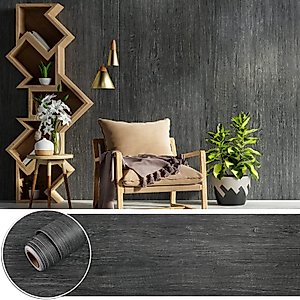 CHICHOME Large Size 30"x236" Dark Grey Wood Wallpaper Peel and Stick Wood Grain Contact Paper for Countertops Waterproof Thick Self Adhesive Distressed Wood Vinyl Wrap for Cabinets Drawer Furniture