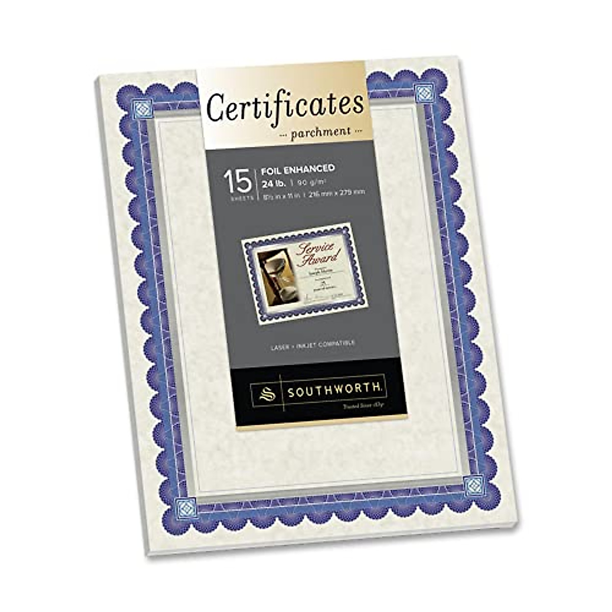 Southworth® Foil Enhanced Preprinted Certificate Refills, 8 1/2" x 11", Ivory/Silver/Blue, Pack Of 15
