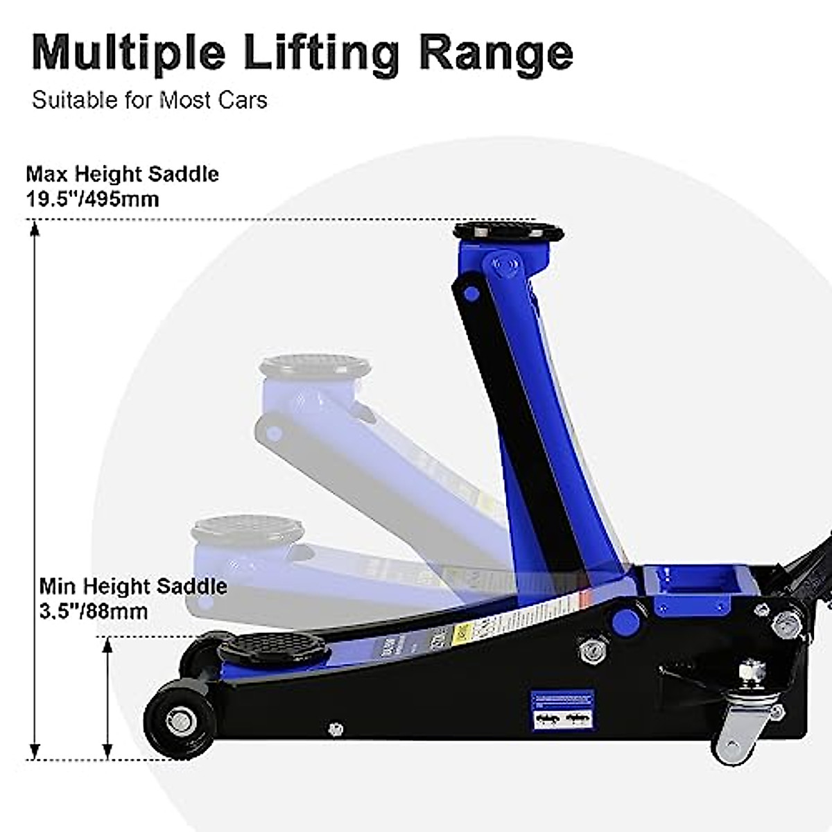 Lyromix 2.5 Ton Floor Jack, Steel Low Profile Car Jack with Dual Pump Hydraulic Car Quick Lift System, Heavy Duty Service Jack for Garages/Repair Shops/DIY, Lift Range 3.5”to 19.5", Blue/Black
