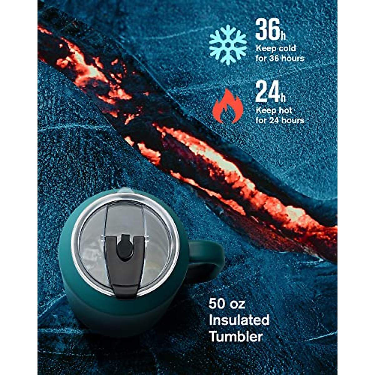 Coolplus 50 oz Mug Tumbler with Handle and Straw, Large Stainless Steel Travel Insulated Water Cup with 2-in-1 Lid, Double Wall Metal Keep Cold 36 hrs, Sweet Proof BPA-Free, Indigo Crush