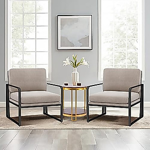 ALISH Accent Chairs, Upholstered Armchair Modern Living Room Chairs Linen Arm Chair Side Sofa Chairs Reading Chairs with Metal Legs for Bedroom, Living Room (Light Gray, Set of 1)