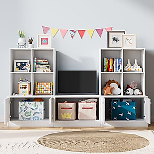 Cozy Castle Combination Book Shelf, 3-Piece Bookcase Set with 8 Cubes and 4 Doors, Large Cube Storage Bookshelf for Living Room, Playroom and Classroom, White