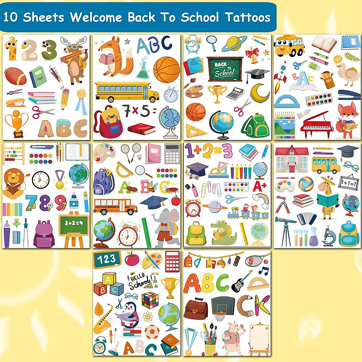 CHARLENT Back to School Temporary Tattoos for Kids - 10 Sheets School Party Tattoo Stickers for Teachers Students Classroom Rewards Gifts