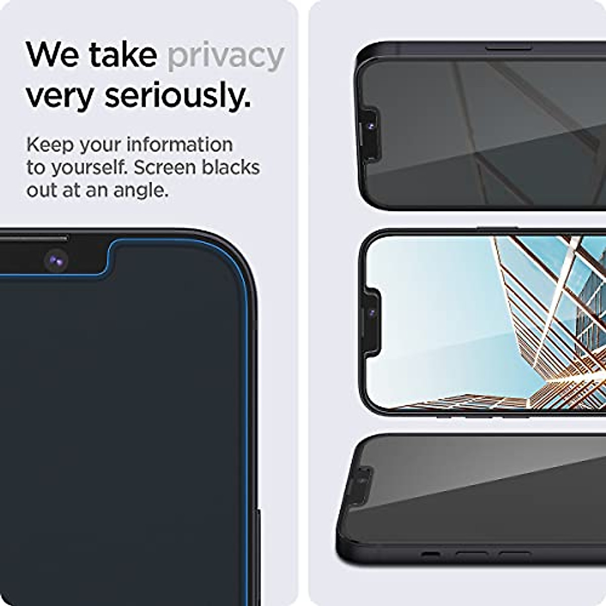 Spigen Tempered Glass Screen Protector [GlasTR EZ FIT - Privacy] Designed for iPhone 14 / iPhone 13 Pro/iPhone 13