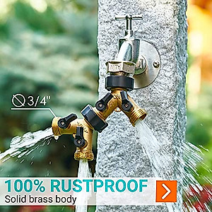 Hose Splitter 2 Way Heavy Duty - Garden Hose Splitter Brass - Water Hose Splitter with Comfortable Grip - Garden Y Hose Splitter 2 Way Metal Body for Outdoor and Indoor Use, Plus 3 Extra Washers