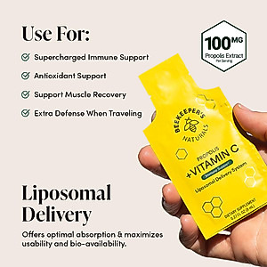 Propolis Liposomal Vitamin C by Beekeeper's Naturals, 1000mg Vitamin C, Propolis & Organic Honey, Supercharged Immune Support & Increased Bioavailibity for Max Absorption, 12 Ct