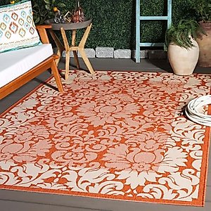 SAFAVIEH Courtyard Collection 5'3" x 7'7" Terracotta / Natural CY2727 Indoor/ Outdoor Waterproof Easy-Cleaning Patio Backyard Mudroom Area-Rug