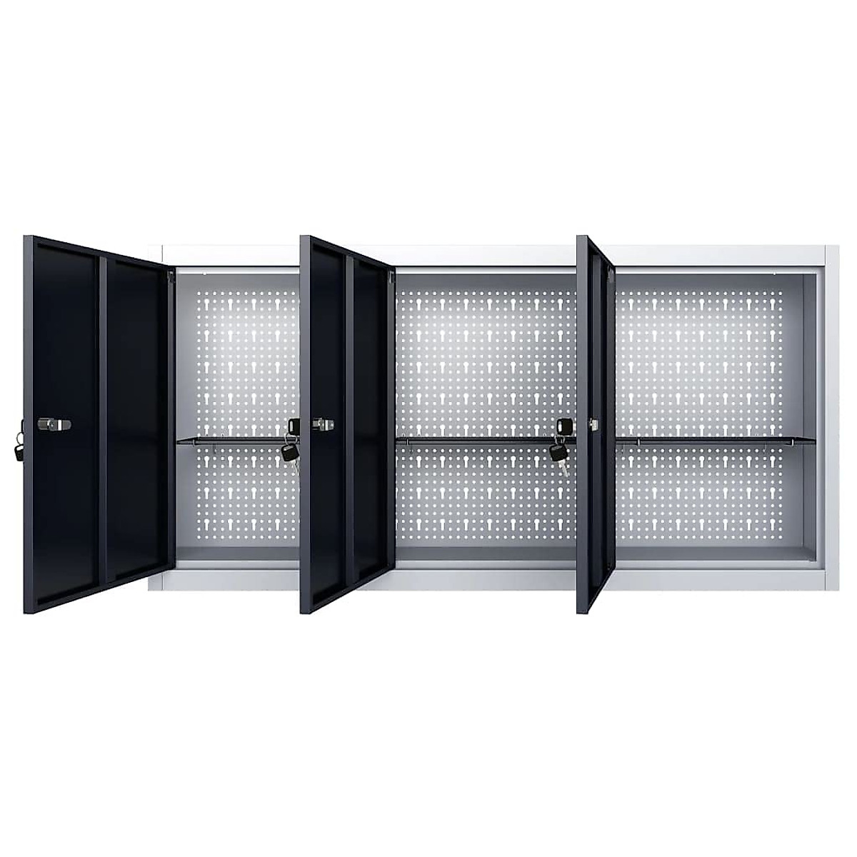 CHARMMA Wall Mounted Tool Cabinet with Euro Holes and 3 Doors Industrial Style Lockable Tools Storage Cabinet for Spanners,Pliers,Hammers Metal Home Safety Cabinet 47.2"x 7.5"x 23.6"(LxWxH)