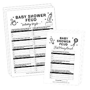 Your Main Event Prints Baby Shower Family Feud Game Fun Neutral Decorations 50 Family Feud Cards 3 Fast Money Round Cards 1 Instruction Card