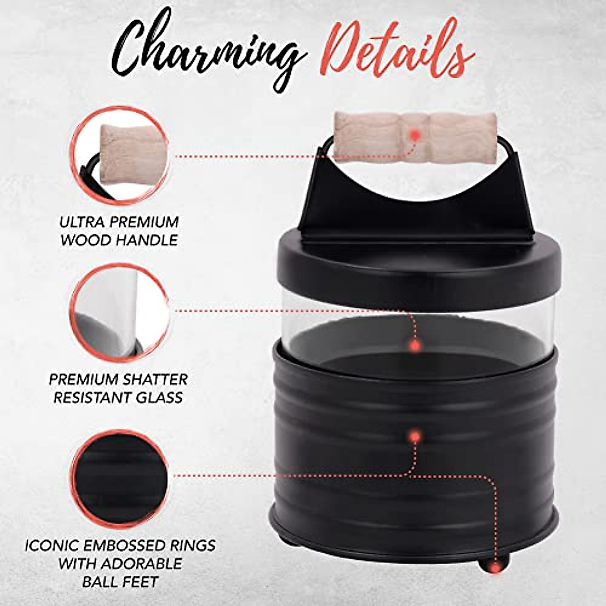 Autumn Alley Rustic Farmhouse Black Bathroom Accessories Set (4 PCS) - Lotion Soap Dispenser, Toothbrush Holder, 2 Apothecary Jars (Qtip Holder) - Rustic Farmhouse Bathroom Decor