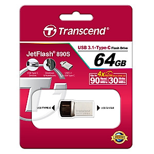 Transcend 64GB JetFlash 890S OTG Flash Drive with USB3.1 and USB Type-C Connectors