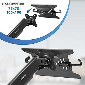 Mount-It! Laptop Desk Arm | Swivel Laptop Stand with Gas Spring Arm | Height Adjustable Laptop Arm Mount for MacBook, Dell, HP & 11-17 Inch Laptops