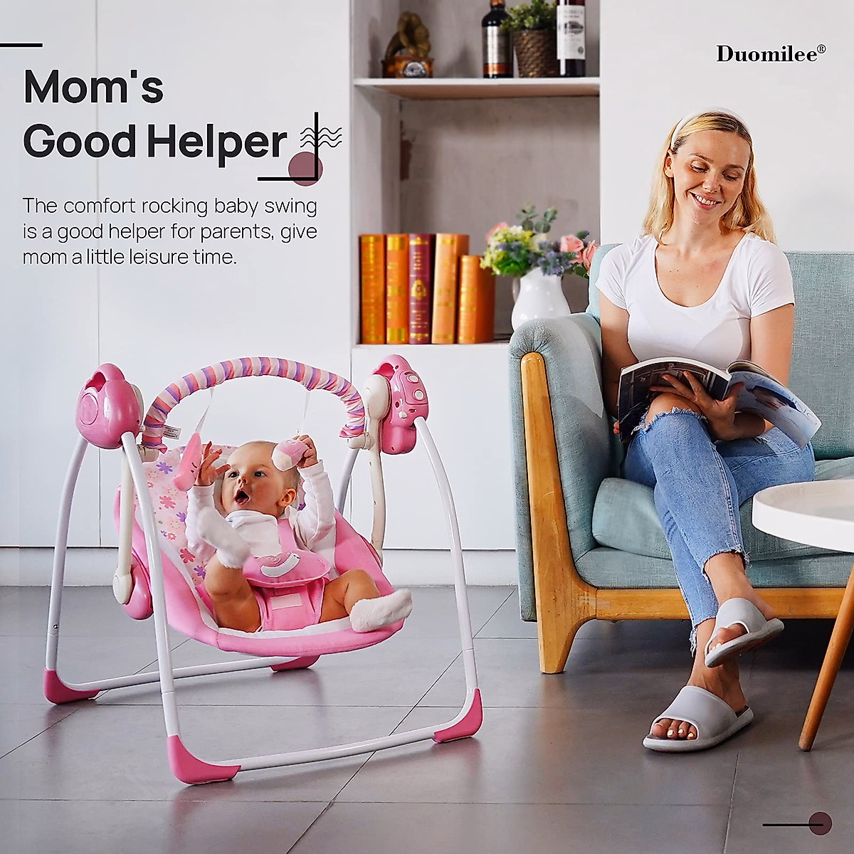 Baby Swings for Infants, Powered by Power Cord (Included) and Batteries for Indoor/Outdoor Use, Easy-Fold Infant Swing, Electric Baby Swing for 0-9 Months 6-25 lbs